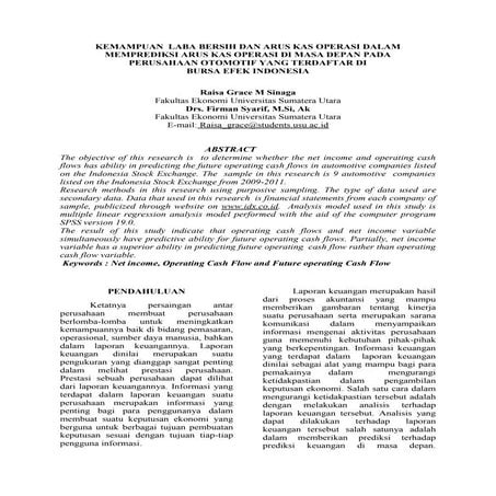 kemampuan laba bersih dan arus kas operasi dalam memprediksi arus kas ...