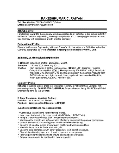 Operation Refinery - Mayur resume | PDF