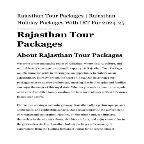 Rajasthan Tour Packages / Rajasthan Holiday Package | PDF