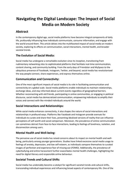 Social Medias Impact on Society.pptx.... | PPTX | Social Networking ...