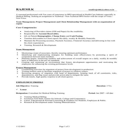 Experience Resume Format For Bpo
