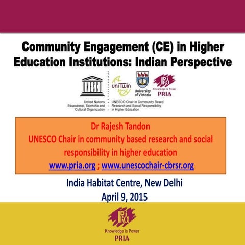 Rajesh Tandon - Community based research Symposium PRIA India BC ...