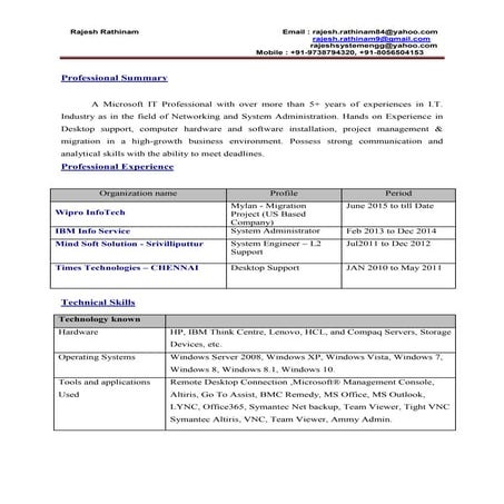 Rajesh update resume in wipro | PDF