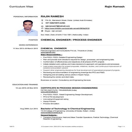 Rajin ramesh cv dubai | PDF