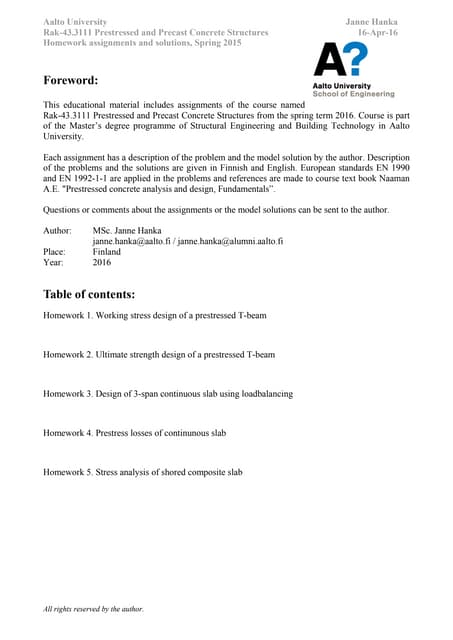 Prestressed concrete course assignments 2017 | PDF