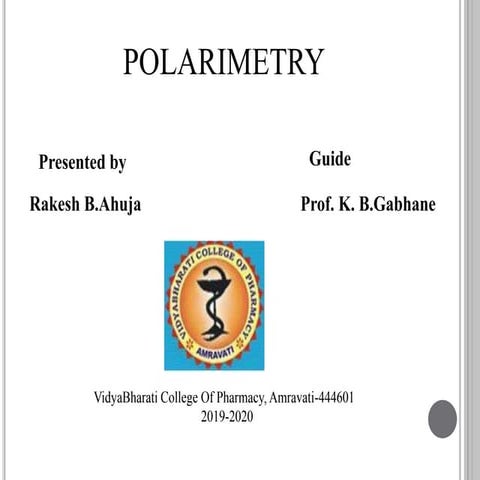 Optical Rotation and Polarimeter by Dr. A. Amsavel | PDF