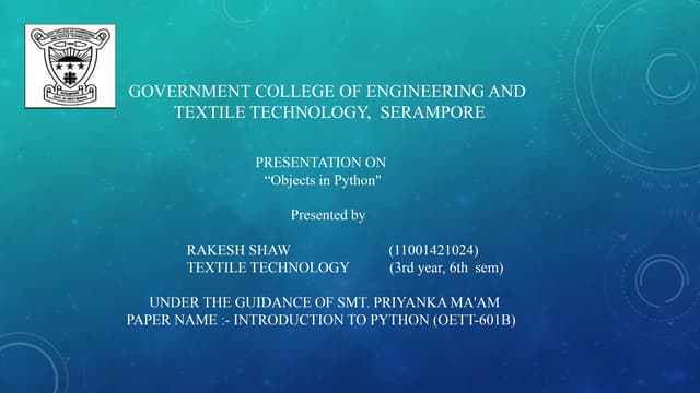 Object In Python Tells About Object Oriented Programming In Python Ppt 8270