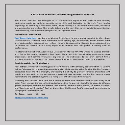Raúl Batres Martínez: Transforming Mexican Film Star | PPTX | Entertainment