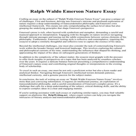 Ralph Waldo Emerson Nature Essay. Community College of Vermont | PDF