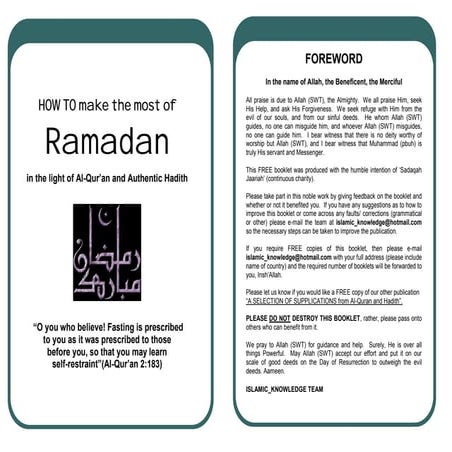 Ramadan booklet | PDF | Islam | Religion & Spirituality