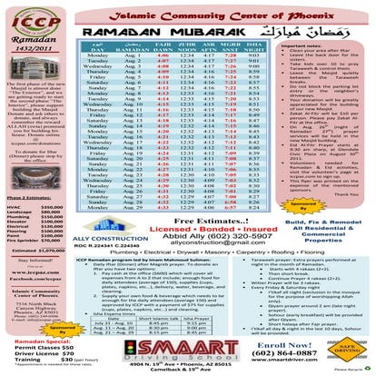 Ramadan 1432-2011 Calendar | PDF