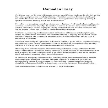 Ramadan Essay. WON Institute of Graduate Studies | PDF