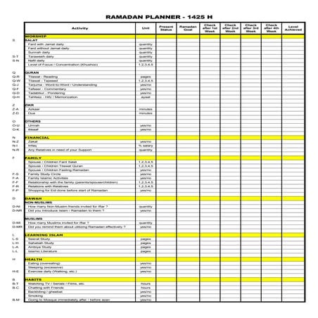 Ramadan Plan | XLS