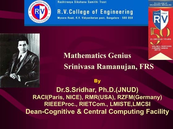 PPT ON Srinivasa ramanujan | PPTX | Hinduism | Religion & Spirituality