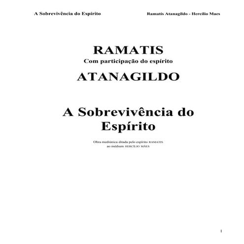 Ramatis a sobrevivência do espírito | DOC