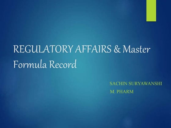 Master formula record | PPTX | Pharmaceutical Industry | Industries