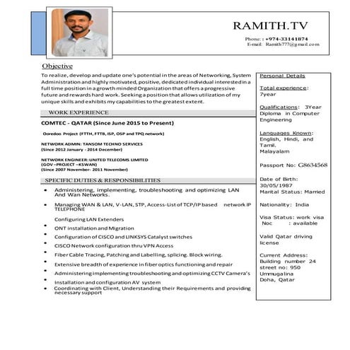 Ramith cv | DOCX | Computer Networking | Computing