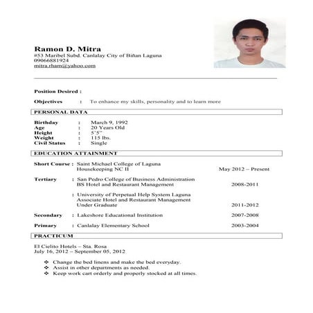 Ramon mitra resume | DOC