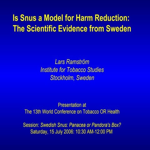 Is Snus a Model for Harm Reduction: The Scientific Evidence from Sweden ...