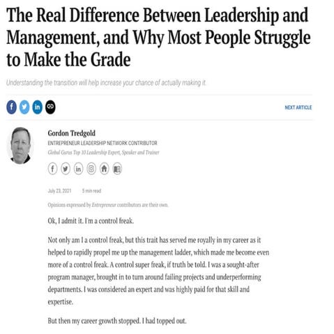The real difference between leadership and management, and why most ...