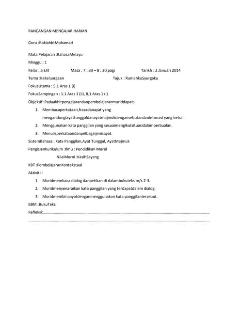 Rancangan pengajaran harian | PPTX