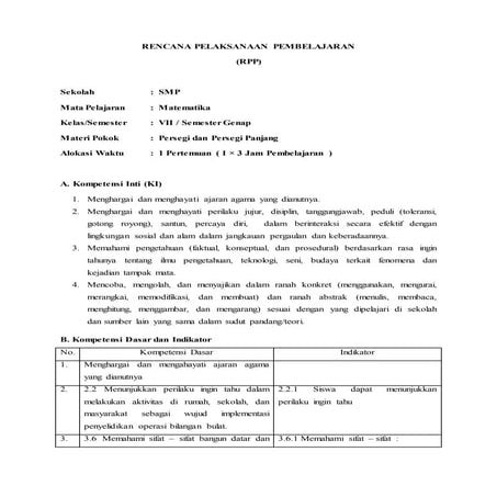 RPP PERSEGI DAN PERSEGI PANJANG | DOCX