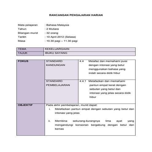 Rancangan pengajaran harian | PDF