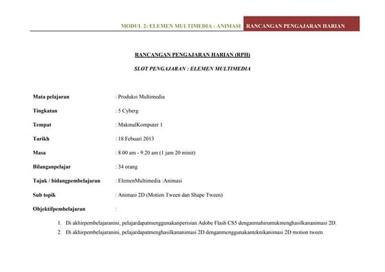 Rancangan Pengajaran Harian RPH Pendidikan Khas | DOCX