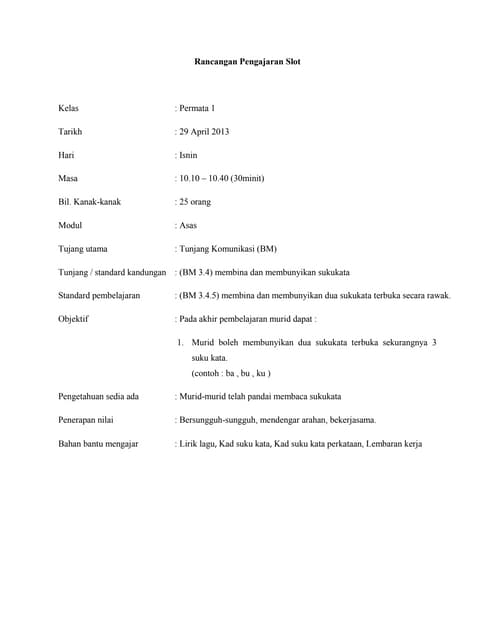 CONTOH RPH PRASEKOLAH (bahasa inggeris) | DOCX