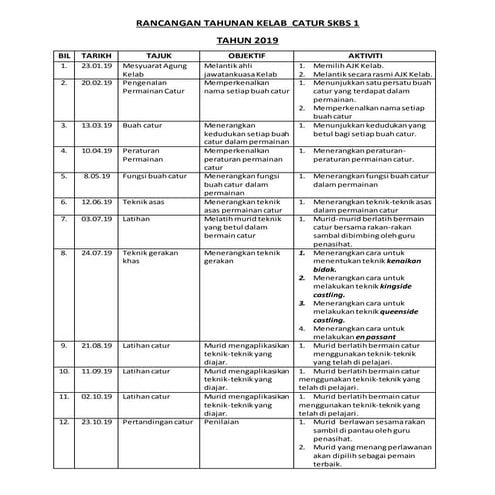 Rancangan tahunan catur 2019 | DOCX