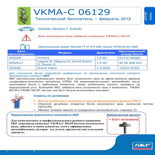 технический бюллетень по комплекту грм для рено, судзуки | PDF