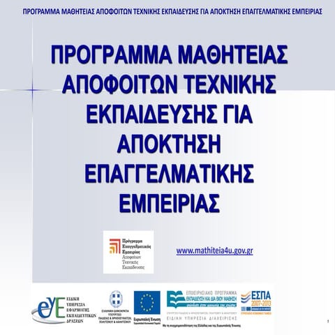 Υπουργείο Παιδείας: Παρουσίαση Προγράμματος Μαθητείας | PDF