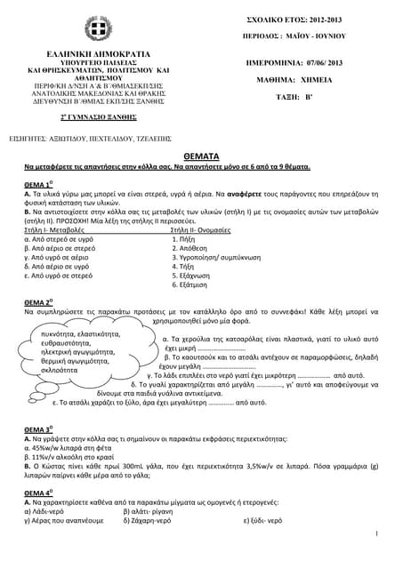 Χημεια β' γυμνασίου- ενότητα 2 περίληψη | PDF
