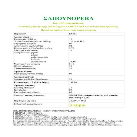 κοστολογηση προϊοντος σαπουνοπερας | DOC