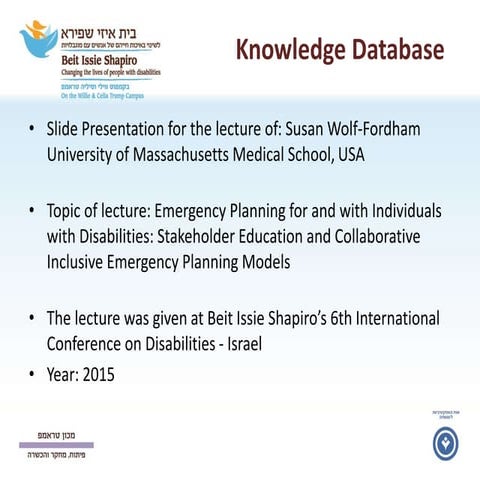 Susan Wolf-Fordham: Emergency Planning for and with Individuals with ...