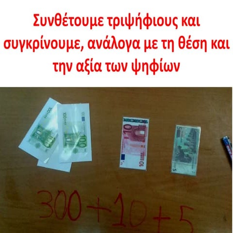 Συνθέτουμε τριψήφιους αριθμούς και συγκρίνουμε ανάλογα με τη θέση και ...