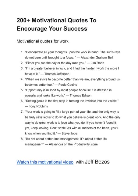 Motivation in The Workplace Quotes: Inspiring Quotes to Fuel Success | PDF