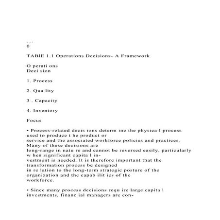 0 TABlE 1.1 Operations Decisions- A Framework O.docx | Logistics | Business
