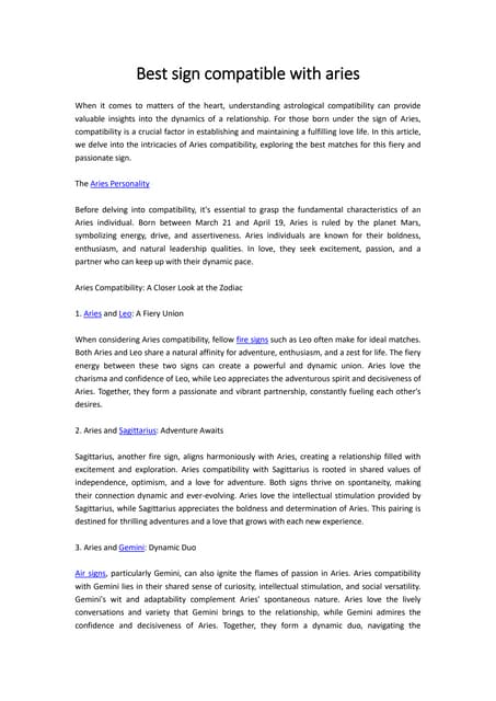 A Complete Guide to Best Love Match for Aries Man | PDF