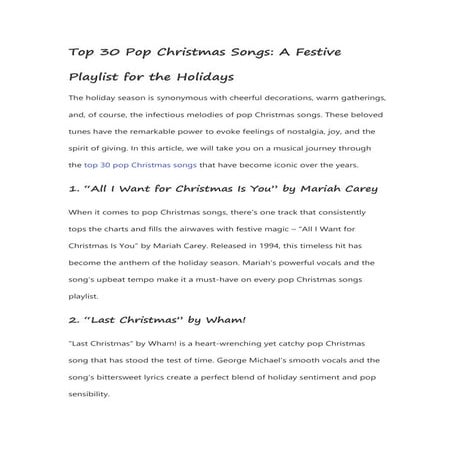 Top 30 Pop Christmas Songs: A Festive Playlist for the Holidays | PDF