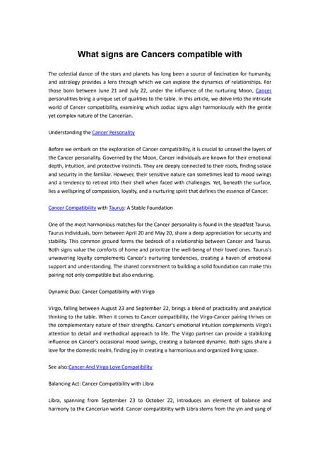 What zodiac is Cancer compatible with | DOC