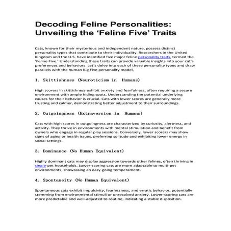 Decoding Feline Personalities: Unveiling the ‘Feline Five’ Traits | DOC
