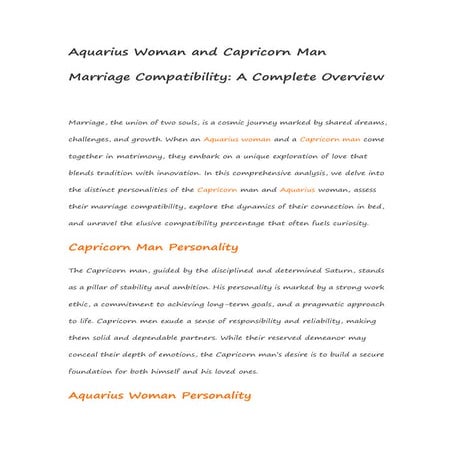 Aquarius Woman and Capricorn Man Compatibility: Love, Marriage and ...