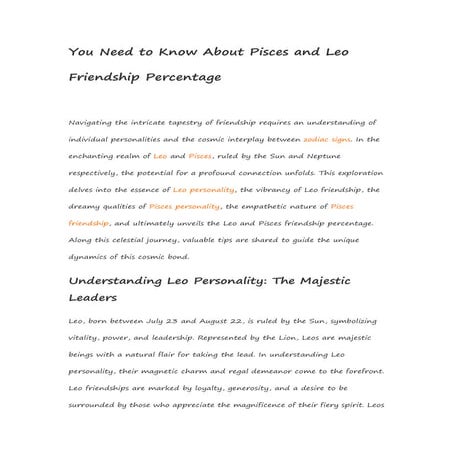 You Need to Know About Pisces and Leo Friendship Percentage | DOC
