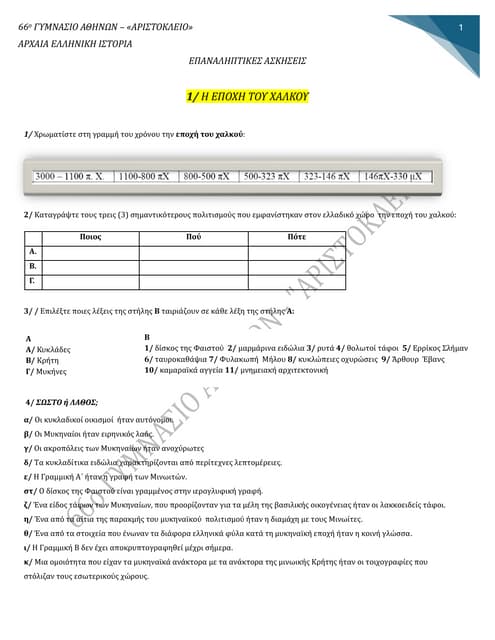 ΙΣΤΟΡΙΑ Α' Γυμνασίου (17 διαγωνίσματα) | PDF