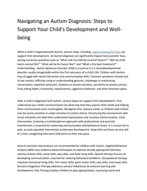 Autism Spectrum Disorder Treatment | PPT