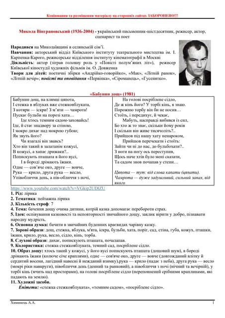 М Вінграновський Аналіз віршів 5 клас Pdf