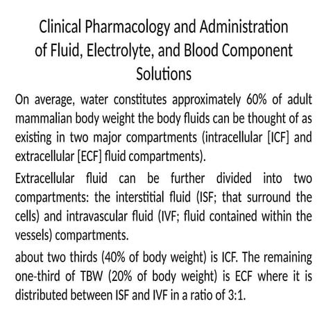 Clinical Pharmacology and Administration of Fluid | PPTX