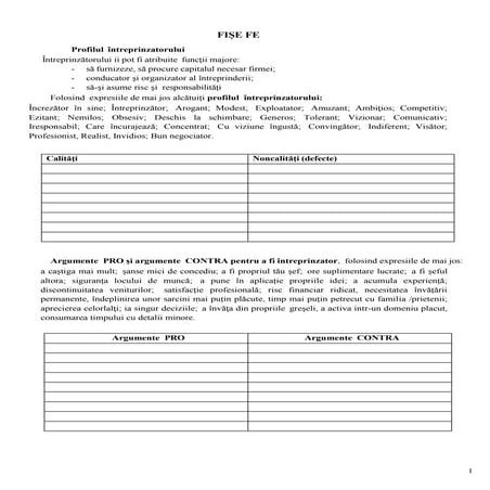 FISE activități în firma de exercițiu | PDF