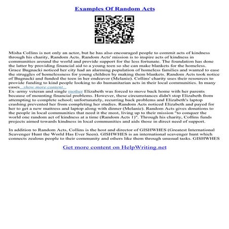 Random Act Of Kindness Essay | PDF